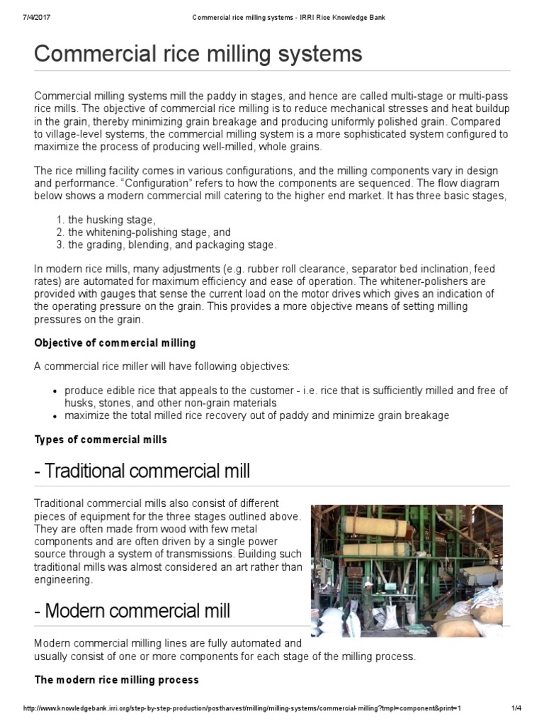 Commercial Rice Milling Systems - IRRI Rice Knowledge Bank | PDF | Mill ...