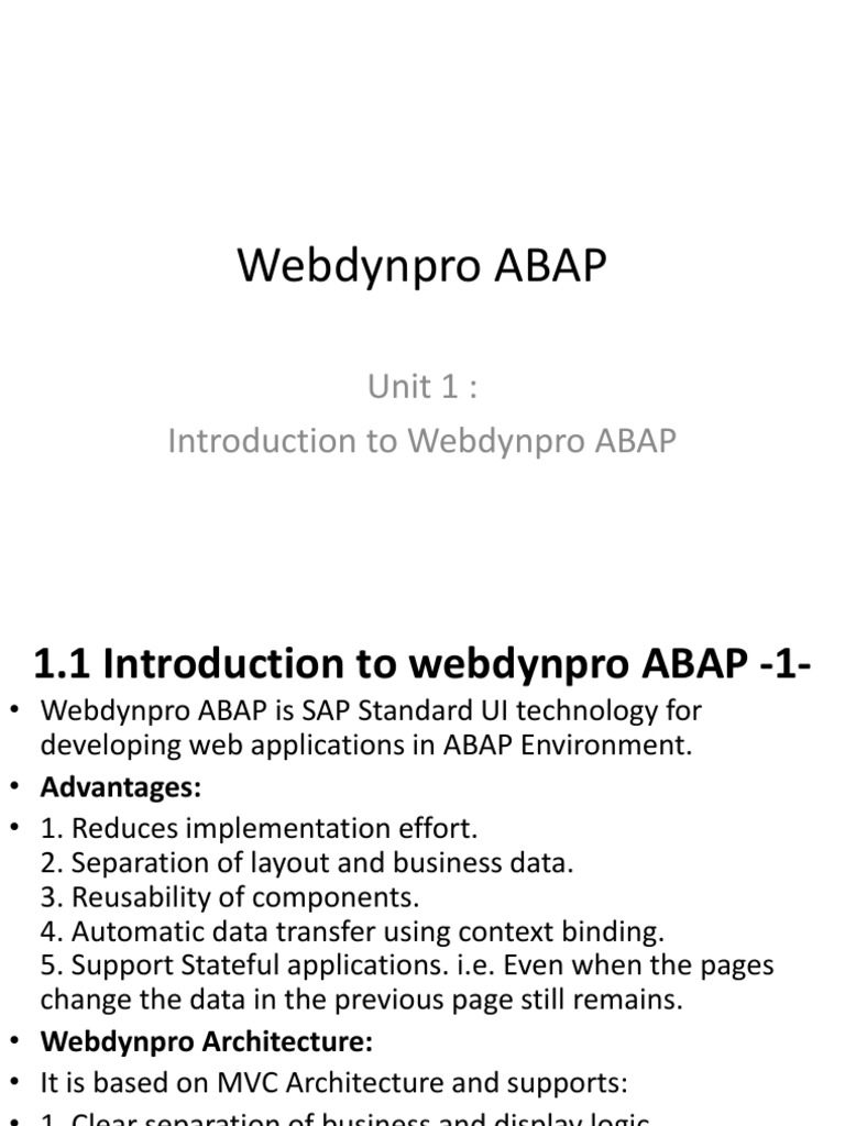 Unit 1: Introduction To Webdynpro ABAP | PDF | Model–View–Controller | Digital Technology