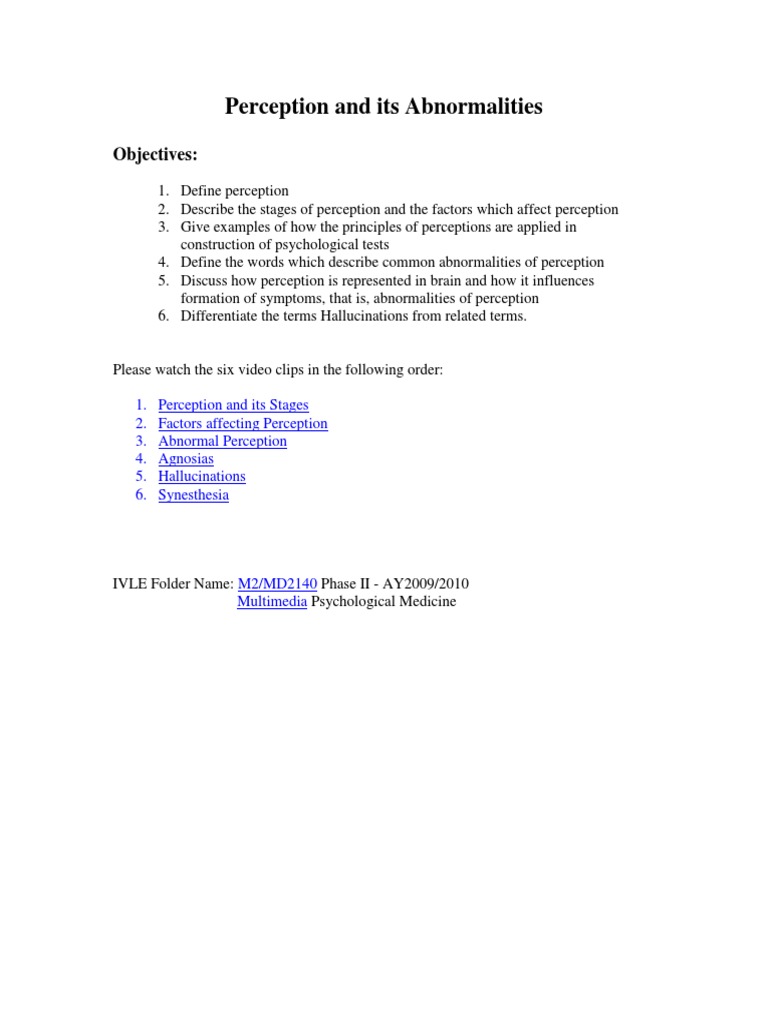 Abnormal Perception PDF | PDF | Hallucination | Perception