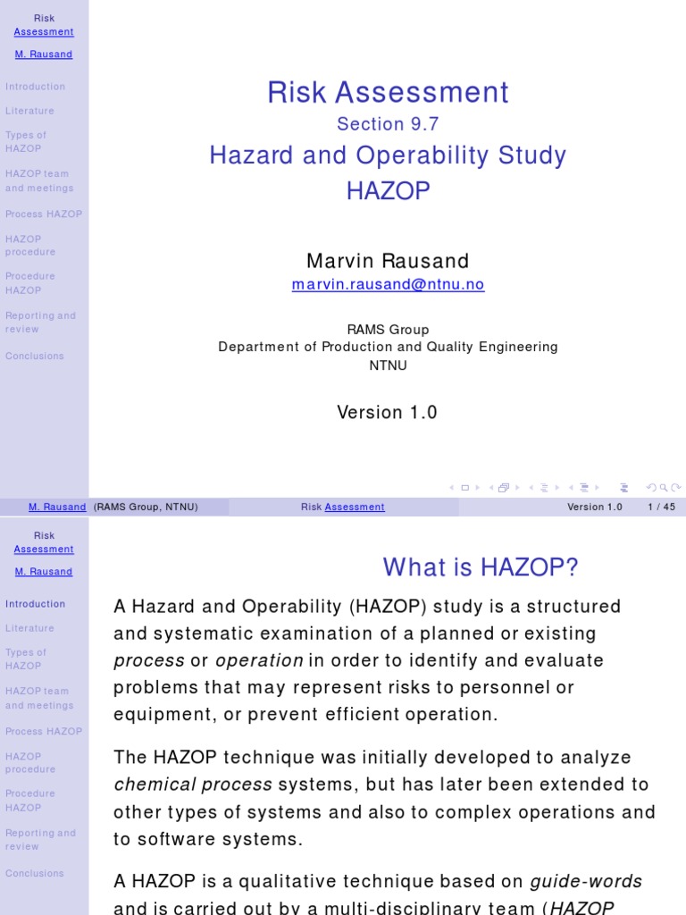 Risk Assessment: Hazard and Operability Study Hazop | PDF