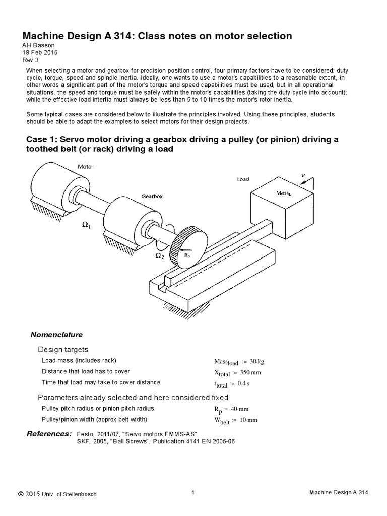 Servo Motor Selection for Precision Control | PDF | Transmission ...