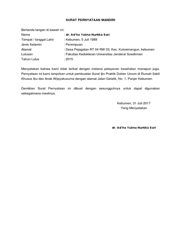 Surat Pernyataan Mandiri | PDF