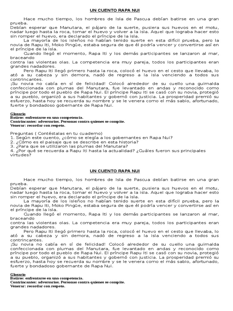 Un Cuento Rapa Nui | PDF | Ocio | Agitación