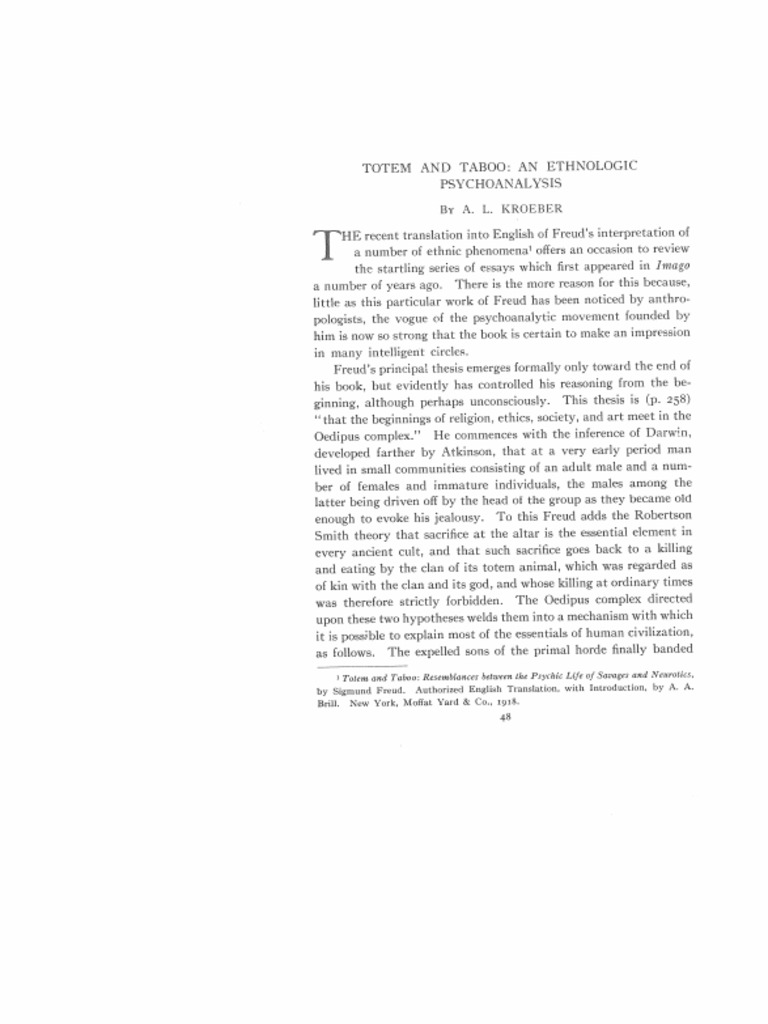 Kroeber - Totem and Taboo. An Ethnologic Psychoanalysis. American ...