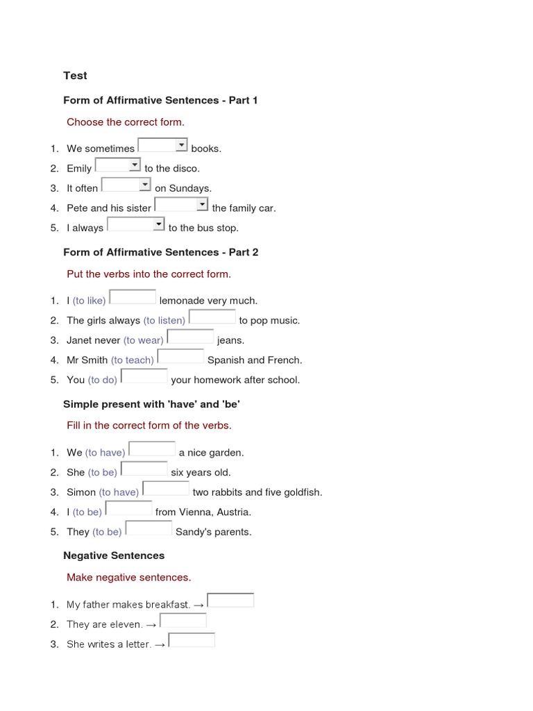 Simple Present Test for Beginners | PDF