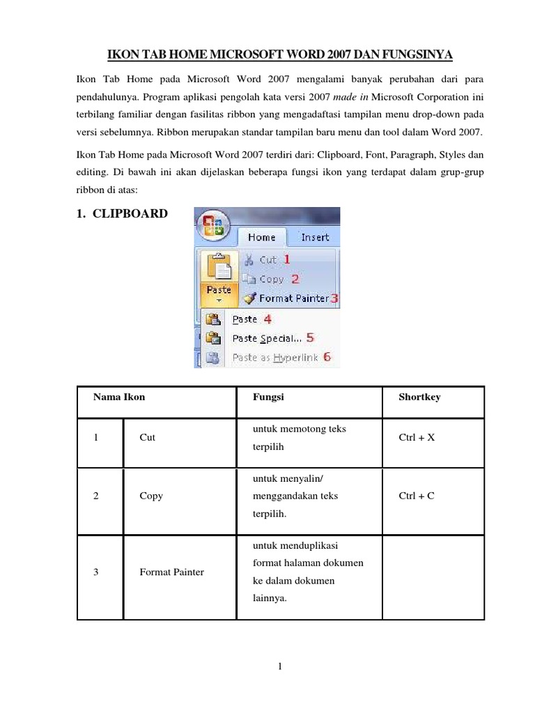 Ikon Tab Home Microsoft Word 2007 Dan | PDF