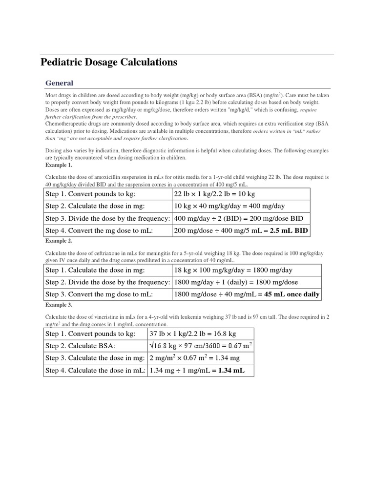 Pediatric Dosage Calculations.docx | Dose (Biochemistry) | Kilogram