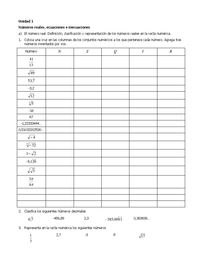 Unidad 1 - Numeros Reales - Práctica 1.docx | Número Real | Número racional