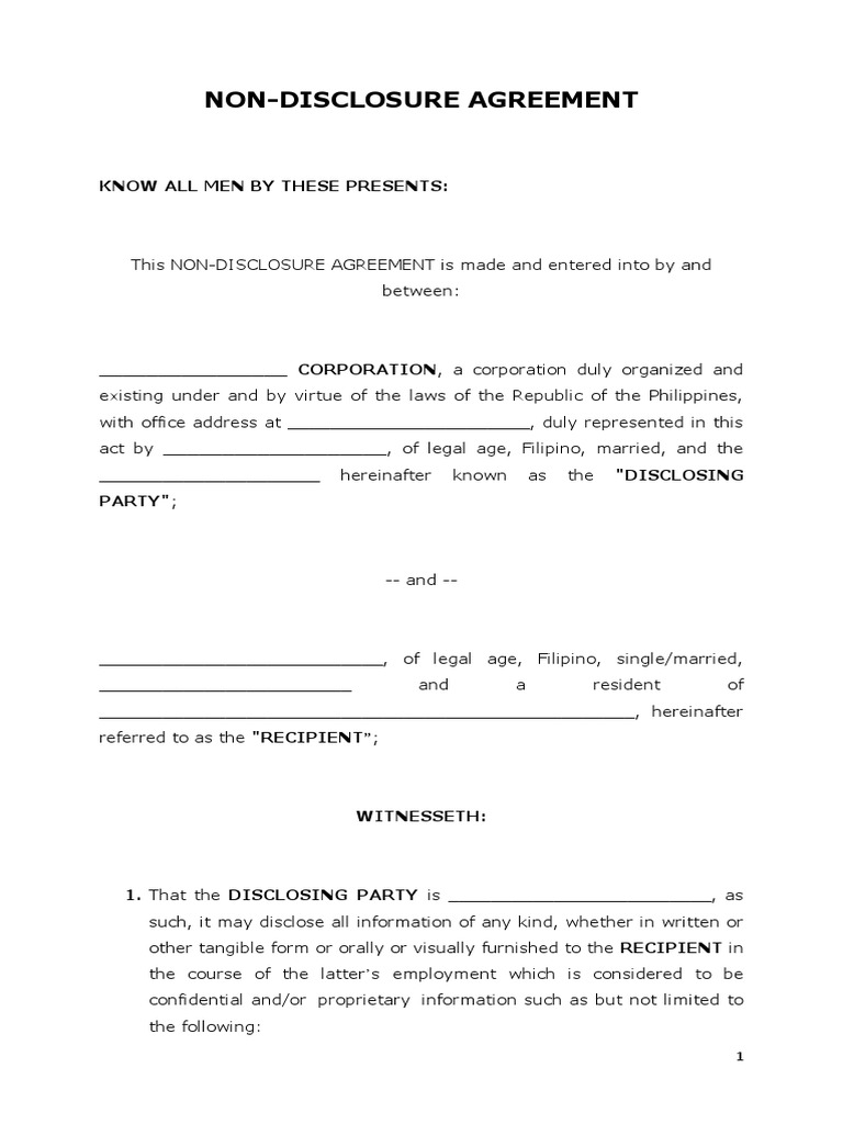 Non Disclosure Agreement | PDF | Non Disclosure Agreement | Confidentiality
