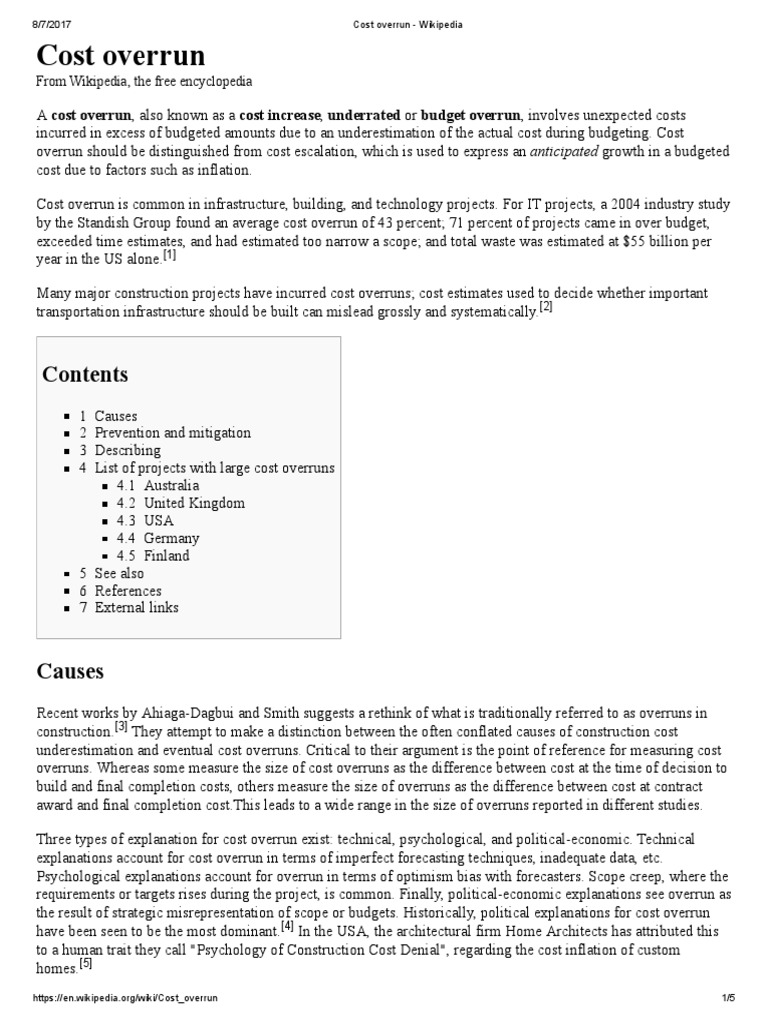 Cost Overrun - Wikipedia | PDF | Business