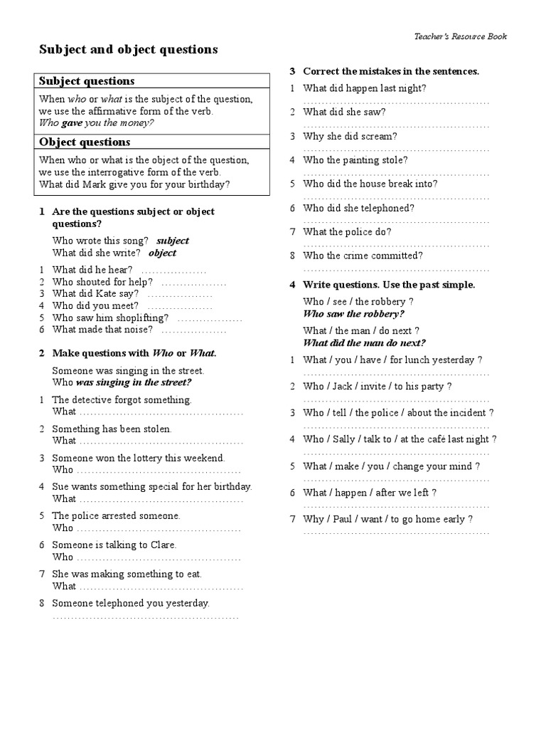 Subject and Object Questions | PDF