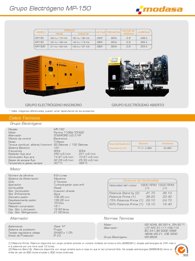 Ficha Tecnica Generador Modasa MP-150 | Energia electrica | Pistón