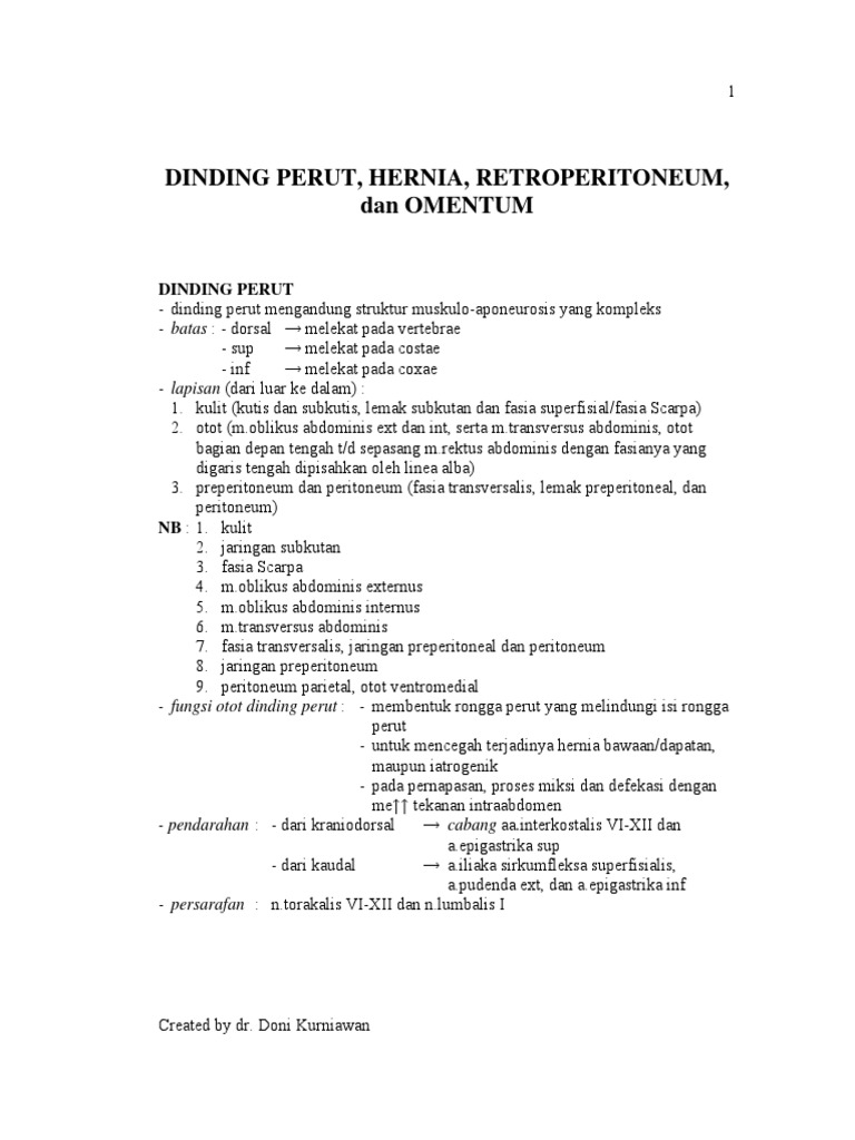 Dinding Perut, Hernia, Retroperitoneum, Dan Omentum PDF | PDF | Ilmu Sosial