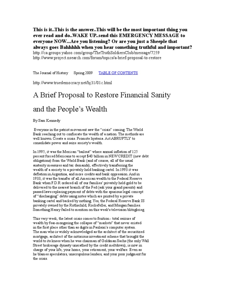 A Brief Proposal To Restore Financial Sanity and The People's Wealth ...