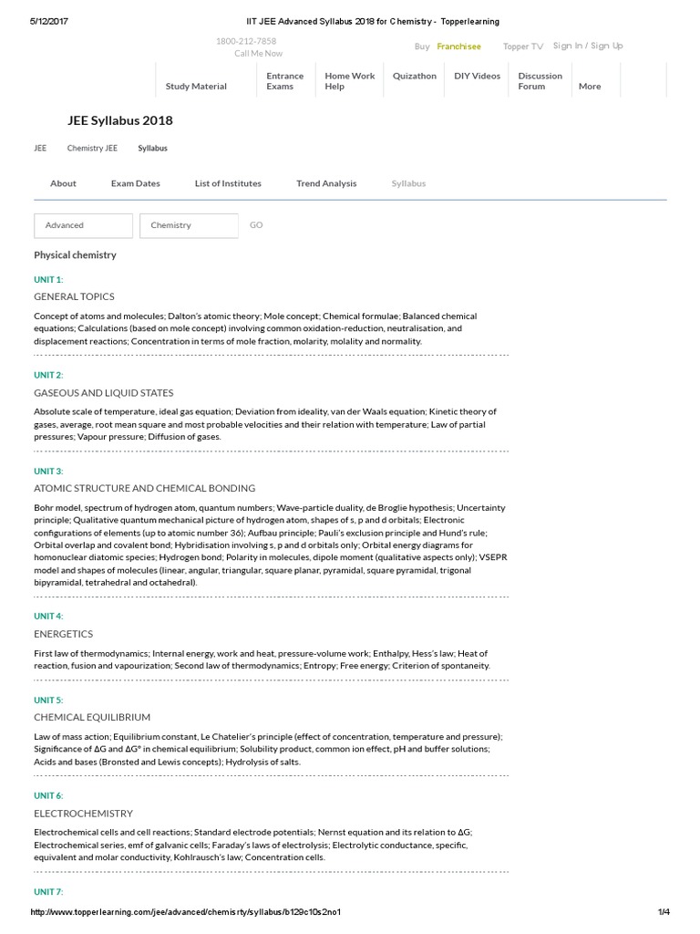 IIT JEE Advanced Syllabus 2018 For Chemistry - Topperlearning | PDF ...