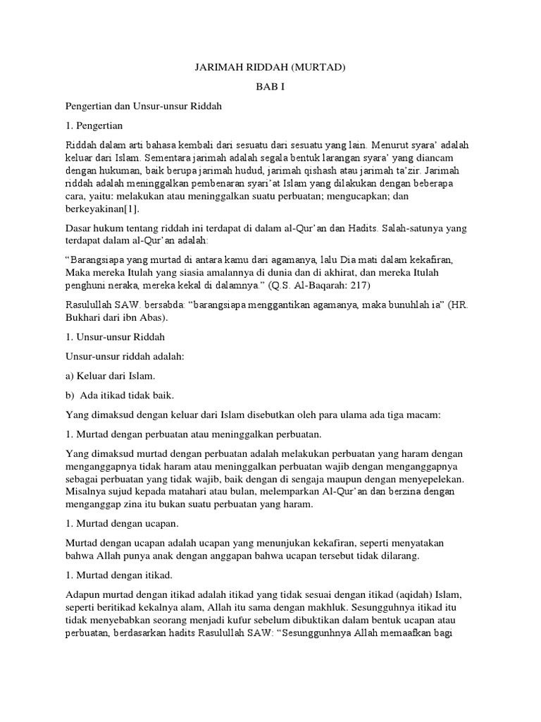 JARIMAH RIDDAH (Tugas Pidana Islam) | PDF