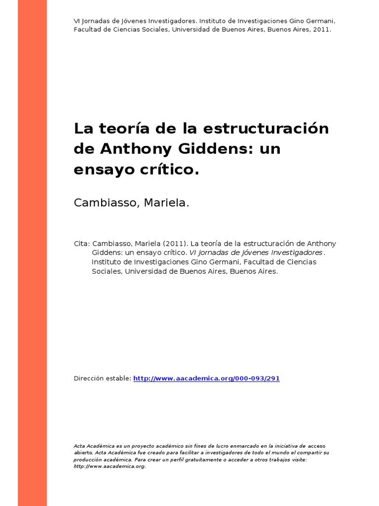 La Teoría de La Estructuración en Anthony Giddens | PDF | Sociología | Teoría