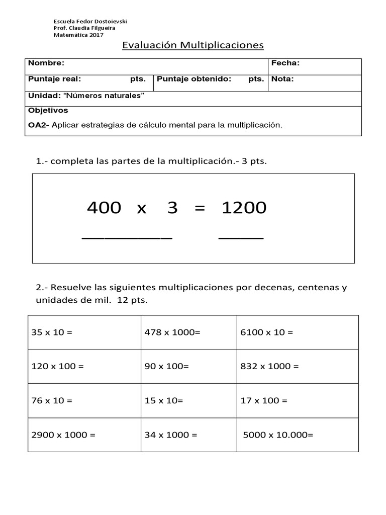 Ejercicios de Multiplicación por Decenas y Centenas | PDF | Métodos y ...
