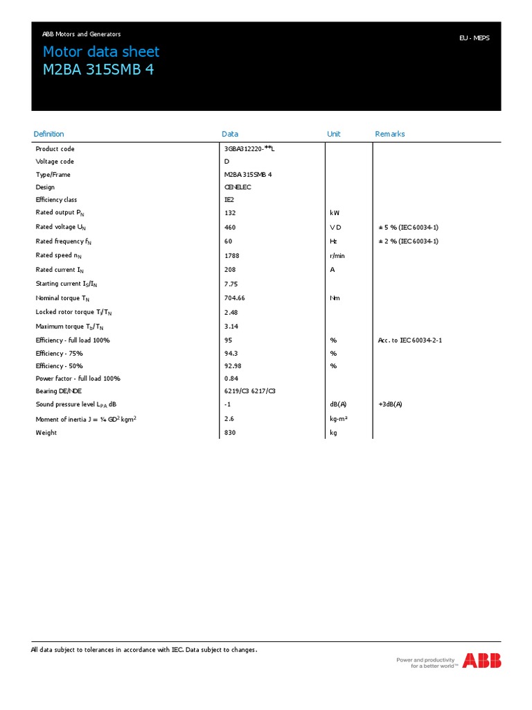 Abb Motor Data Sheet | PDF