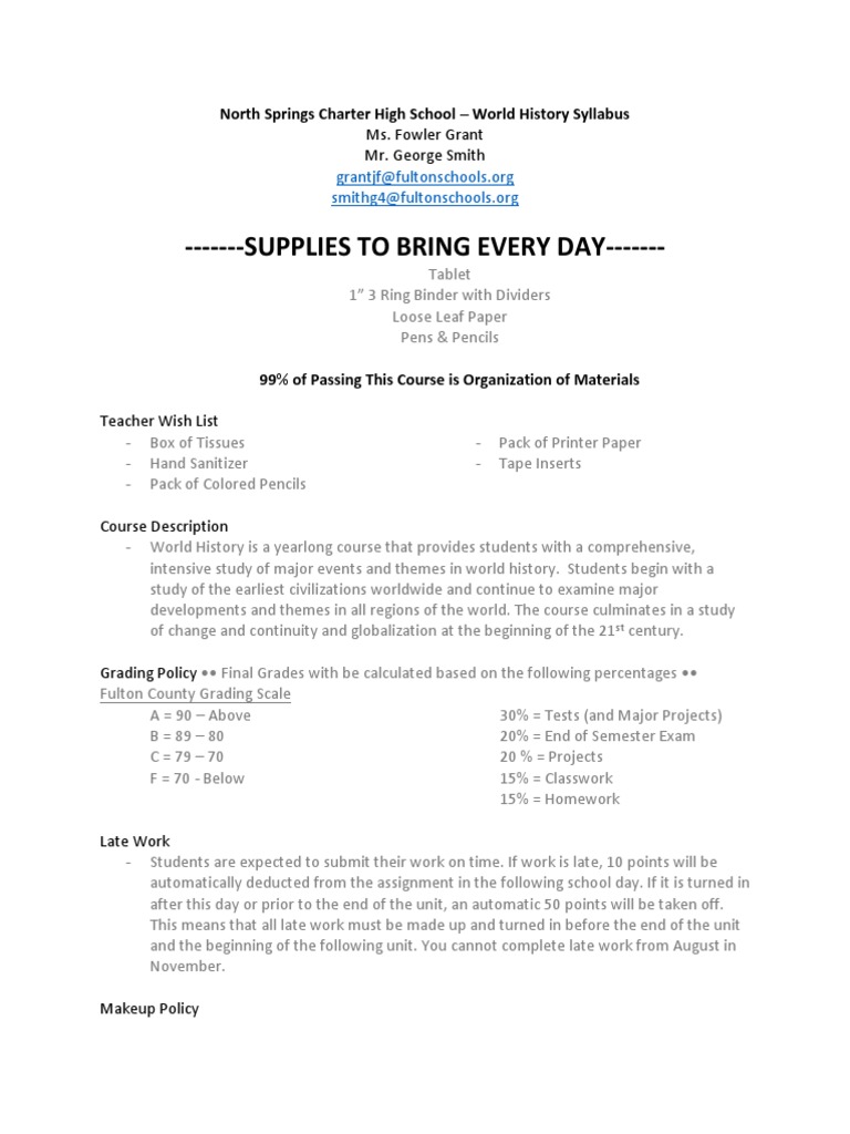 World History Syllabus - 1 | PDF | Syllabus | Homework