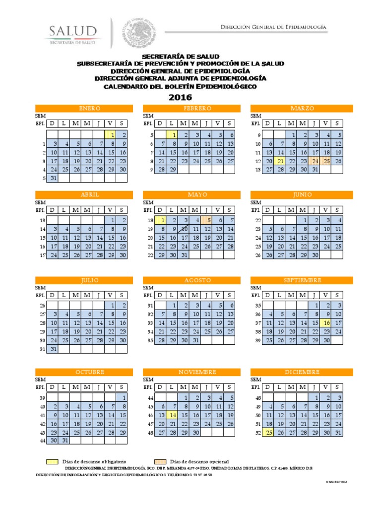 Calendario Epidemiológico 2016 | PDF