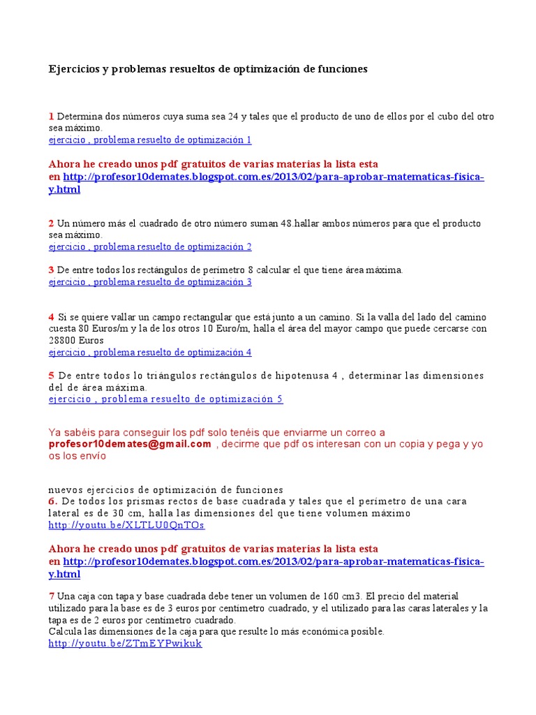 Ejercicios y Problemas Resueltos de Optimizacion de Funciones | PDF | Triángulo | Geometría