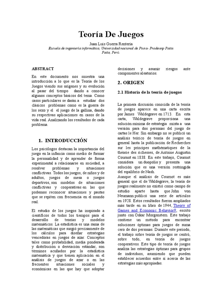 Teoría de Juegos | PDF | Teoría de juego | Ciencia cognitiva