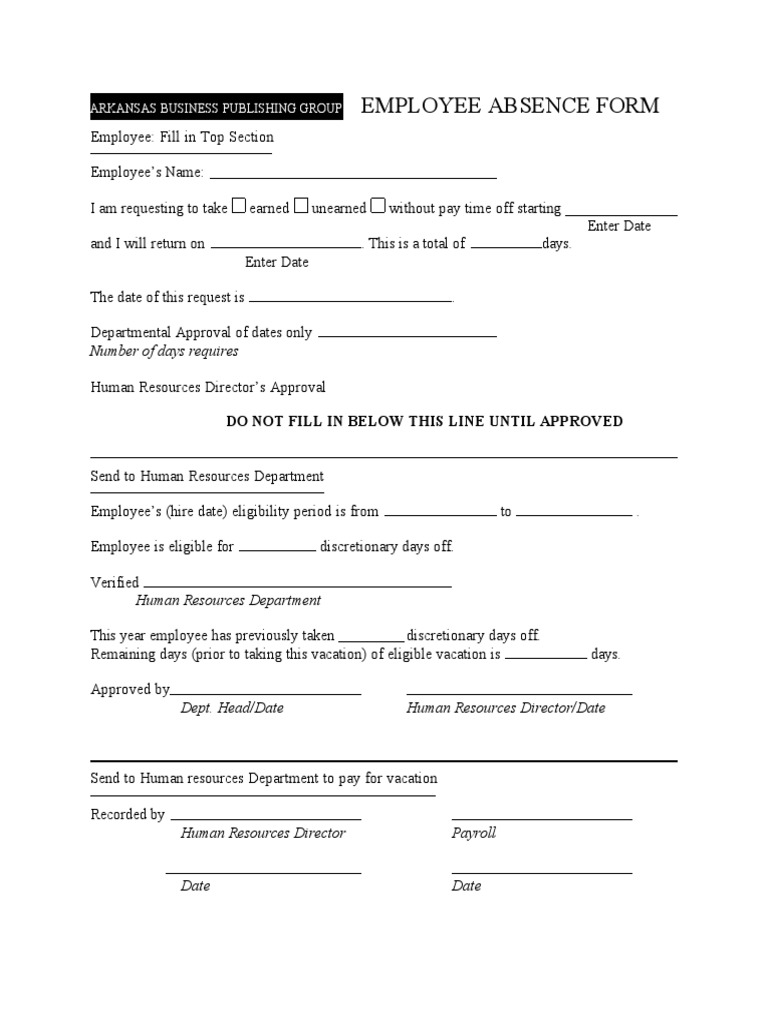 Employee Absence Form: Number of Days Requires | PDF