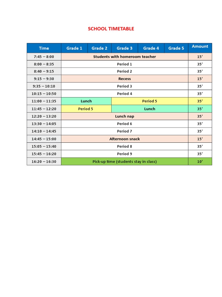 School Timetable Overview | PDF