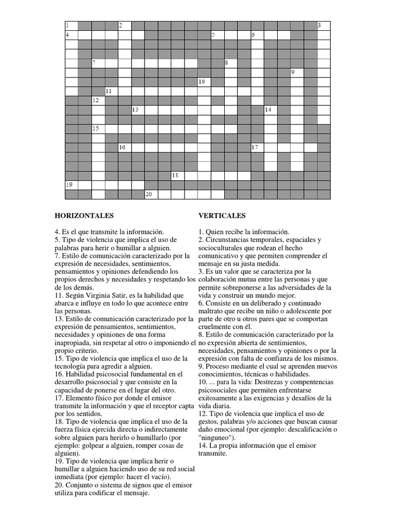 Crucigrama Eca Pdf Violencia Comunicación