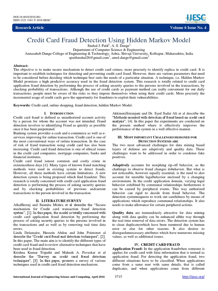 1.credit Card Fraud Detection Using Hidden Markov Model | Download Free PDF | Credit Card | Fraud