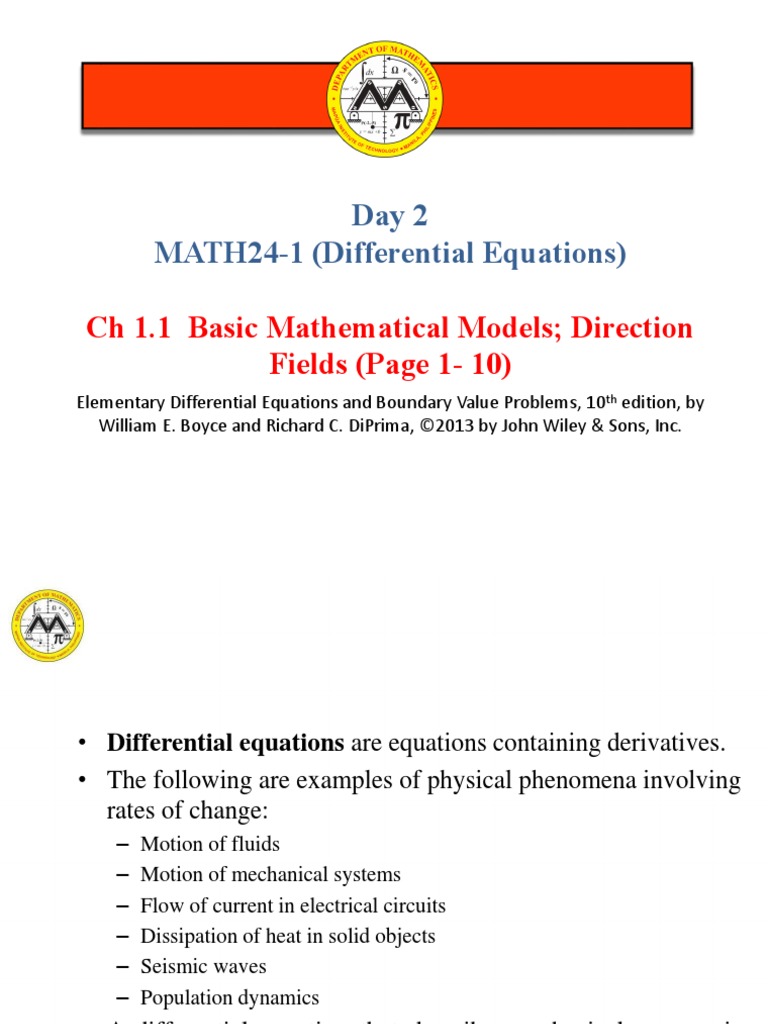 02.1.1 - Some Basic Mathematical Models Direction Fields | PDF | Differential Equations ...