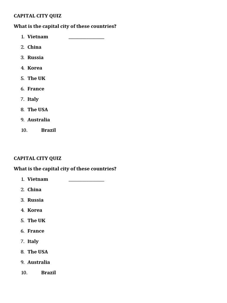 Capital City Quiz | PDF