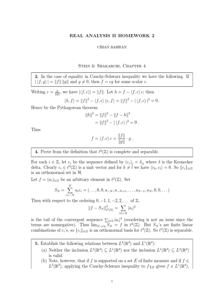 Real Analysis II Homework Solutions | PDF | Hilbert Space | Continuous ...