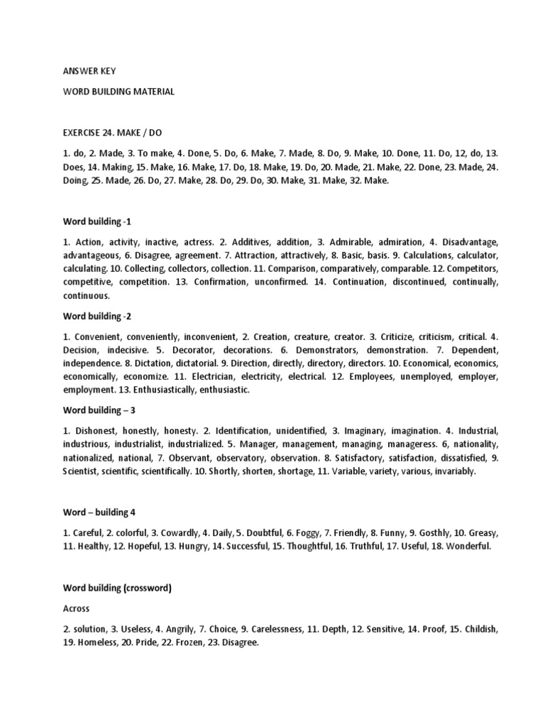 ANSWER KEY Word Building | PDF