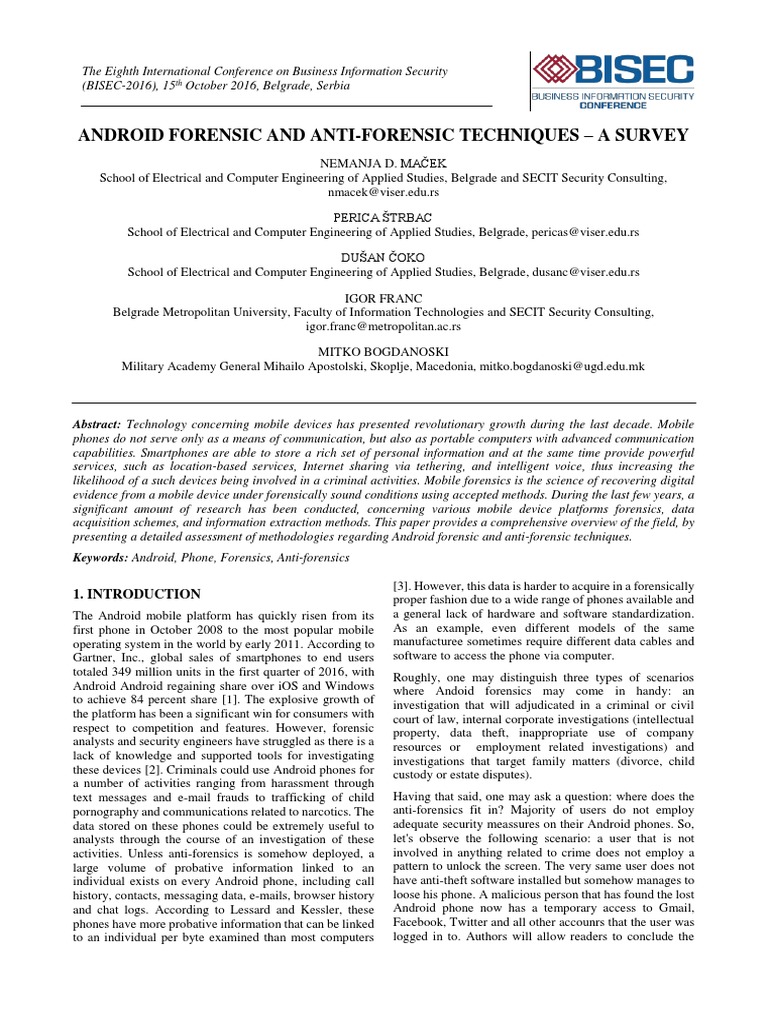 013 Nemanja Macek Perica Strbac Dusan Coko Igor Franc Mitko Bogdanoski Android Forensic and Anti ...