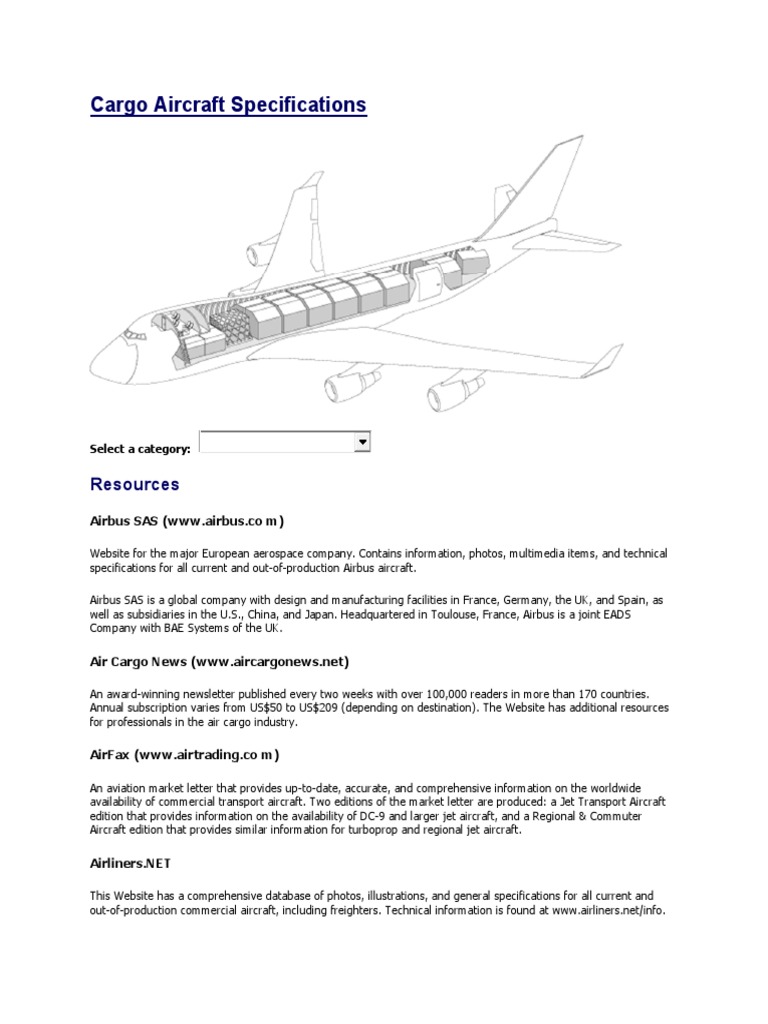 Cargo Aircraft Specifications Stand Standard Body Cargo Aircraft