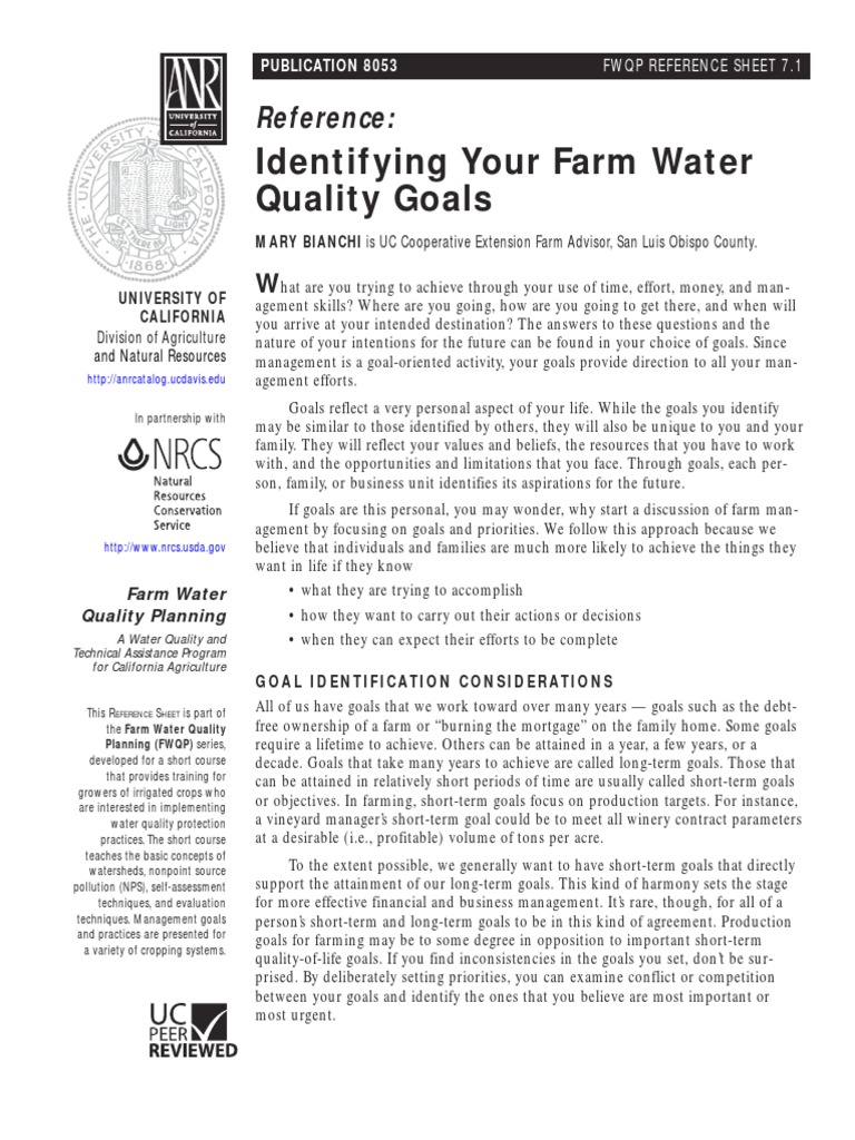 Guide For Water Quality | PDF | Goal | Agriculture