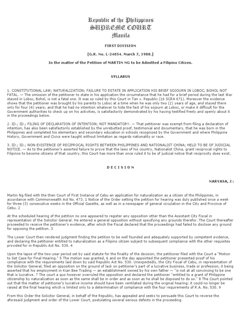 In Re Petition Martin NG | PDF | Evidence (Law) | Naturalization