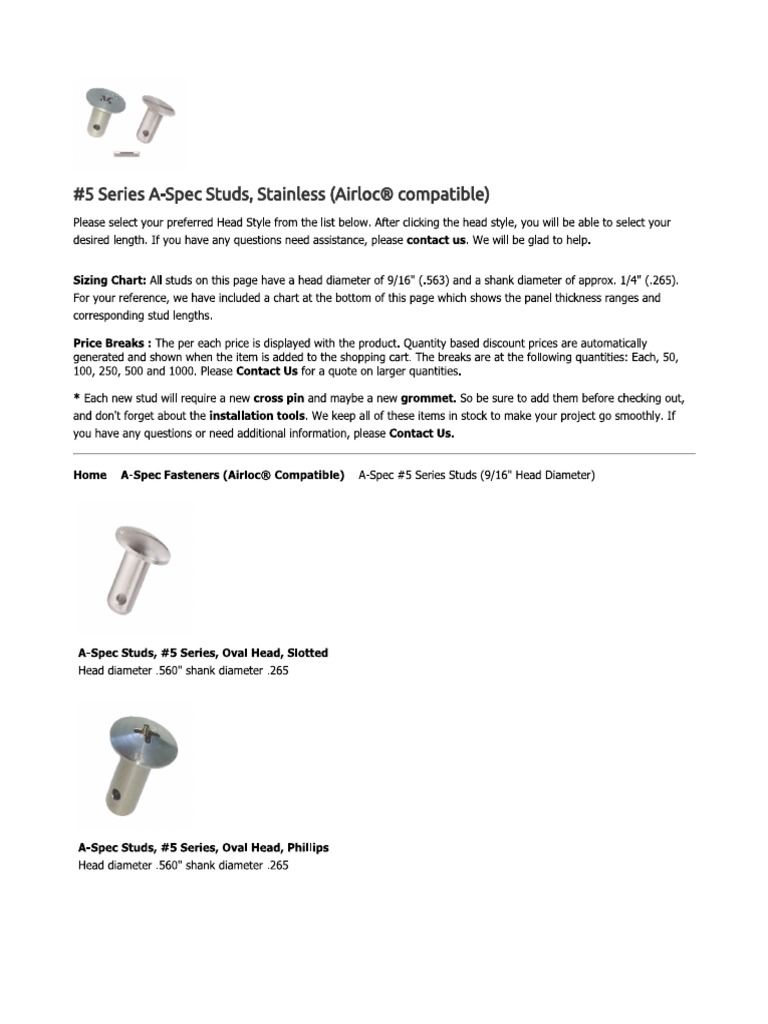 Airloc A-Spec Fastener Information | PDF