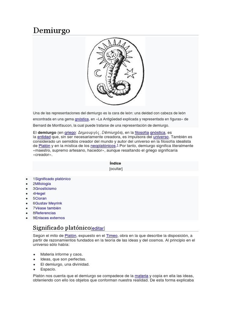 Demiurgo | PDF | Metafísica | Mitología