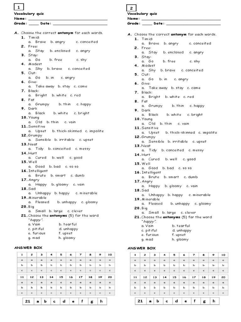 Antonyms Quiz | PDF | Lexicology | Lexical Semantics