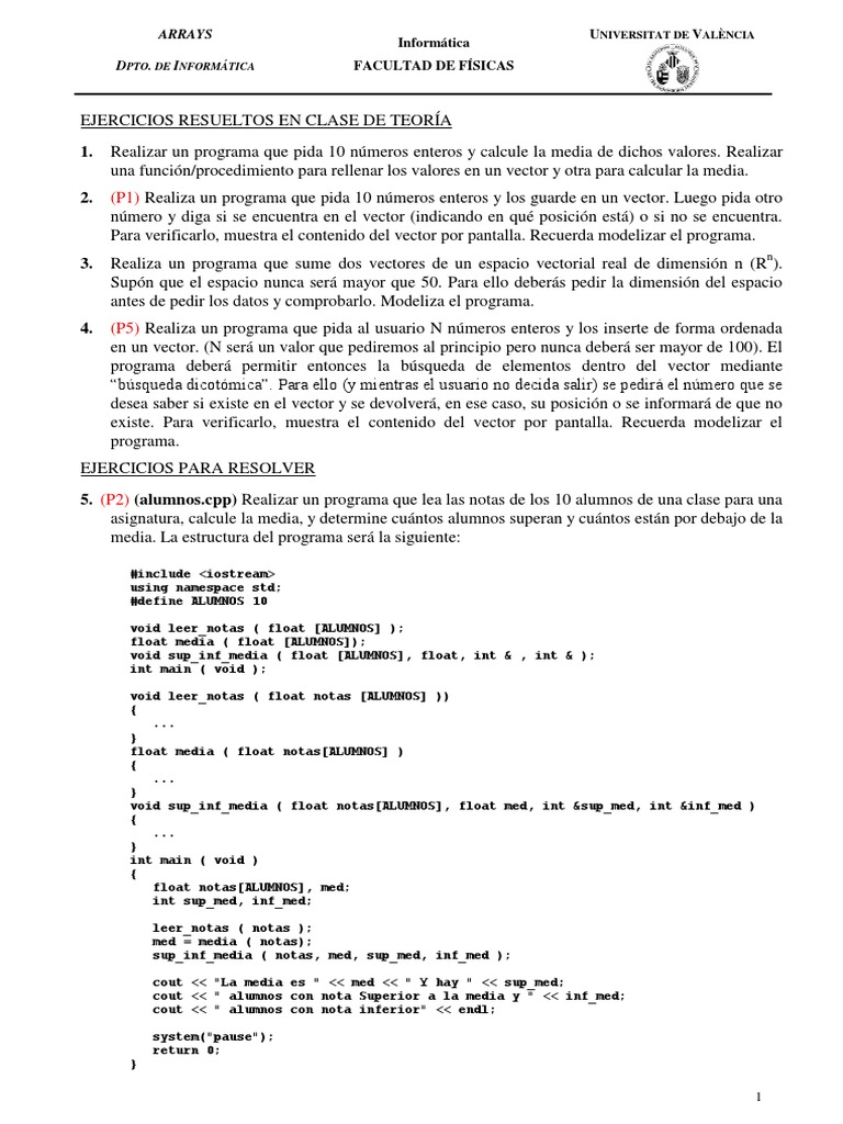 Coleccion de Ejercicios Arrays | PDF | Matriz (Matemáticas) | Espacio ...