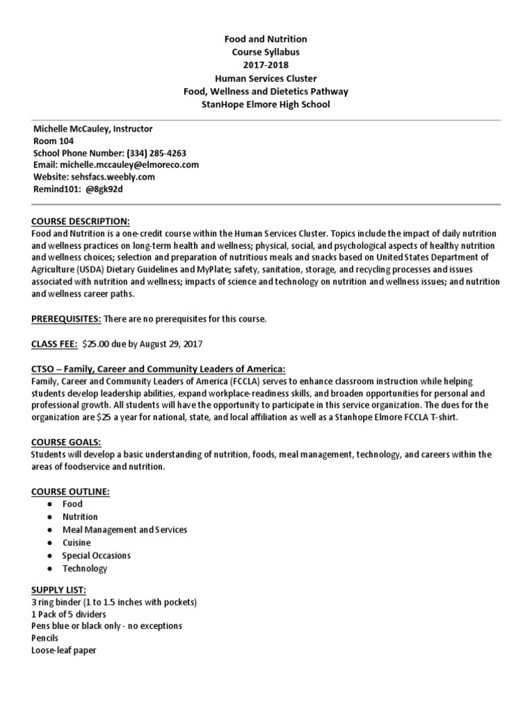 Syllabus Food and Nutrition 2017 - 18 | PDF | Foods | Nutrition