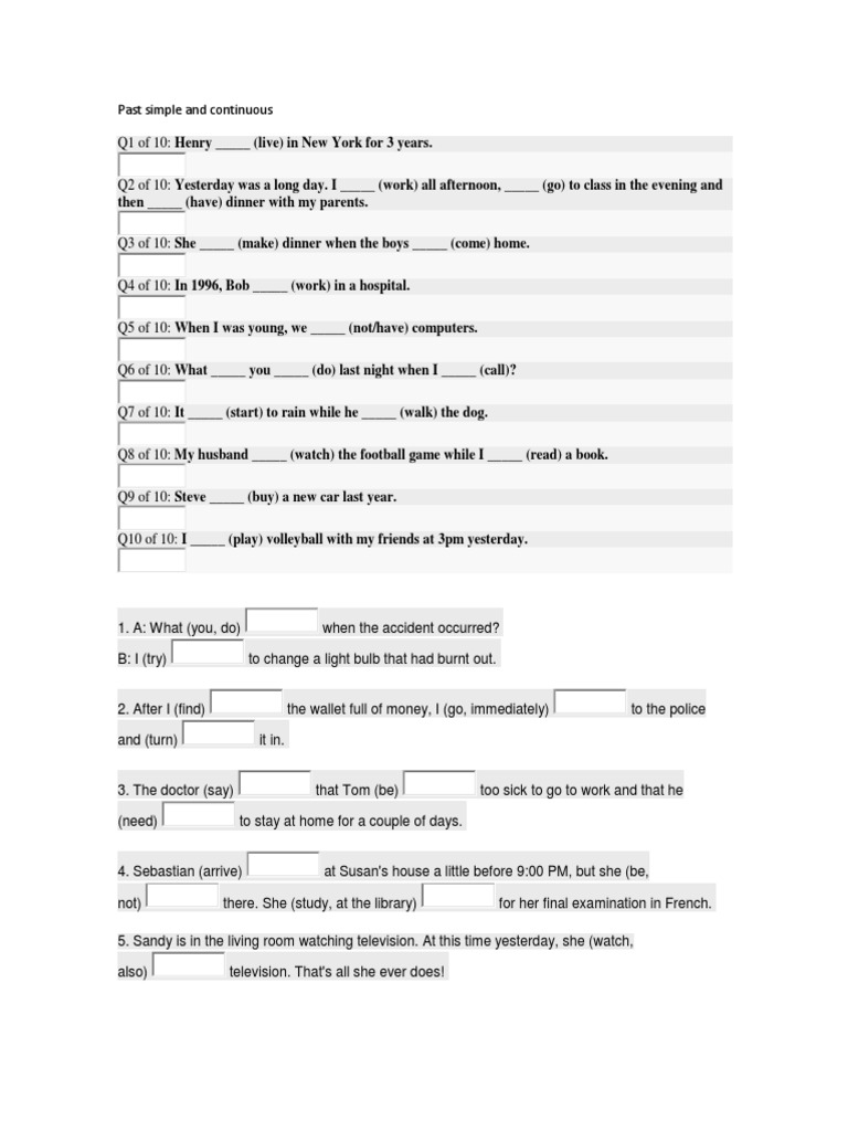 Past Simple vs. Continuous Exercises | PDF | Leisure