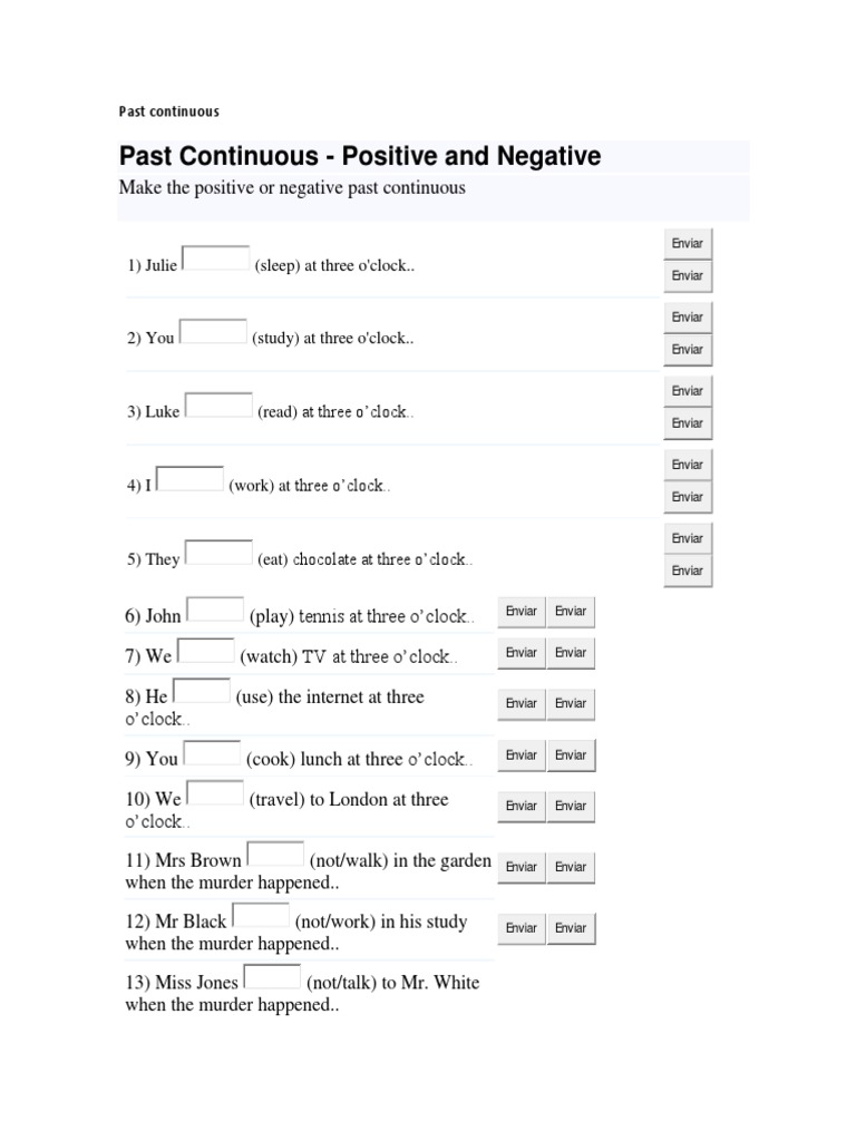 Past Continuous - Positive and Negative: 1) Julie (Sleep) at Three O ...