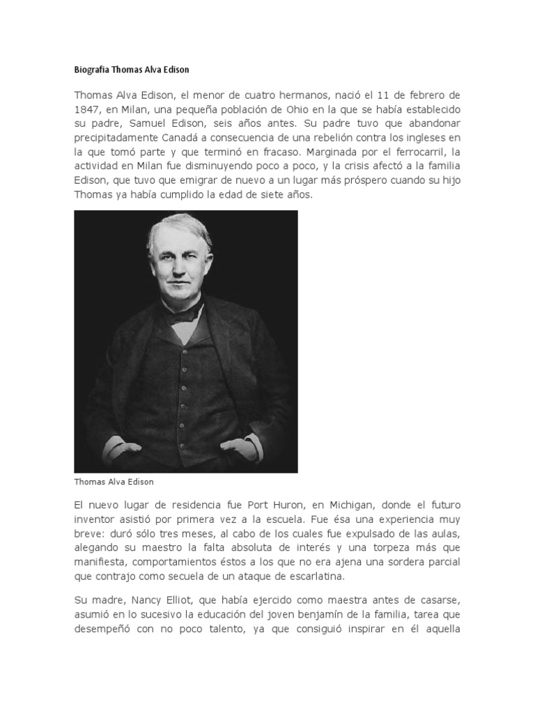 Biografía de Thomas Alva Edison | PDF | Thomas Edison