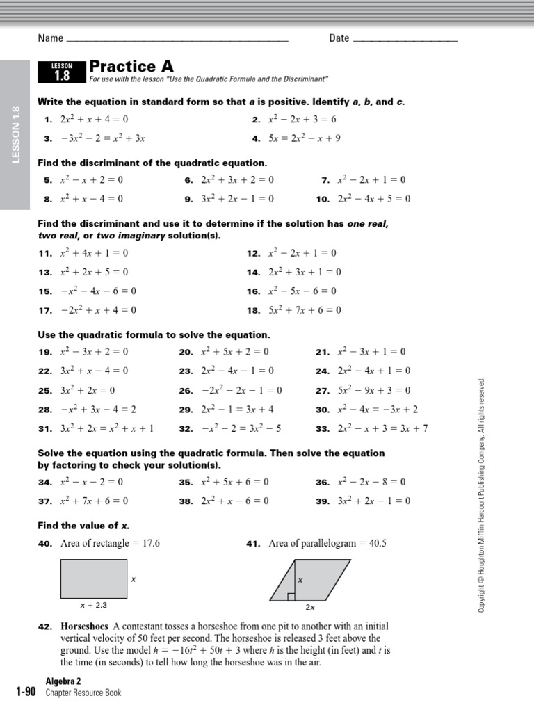 1-8 Practice - A | PDF | Quadratic Equation | Mathematical Analysis