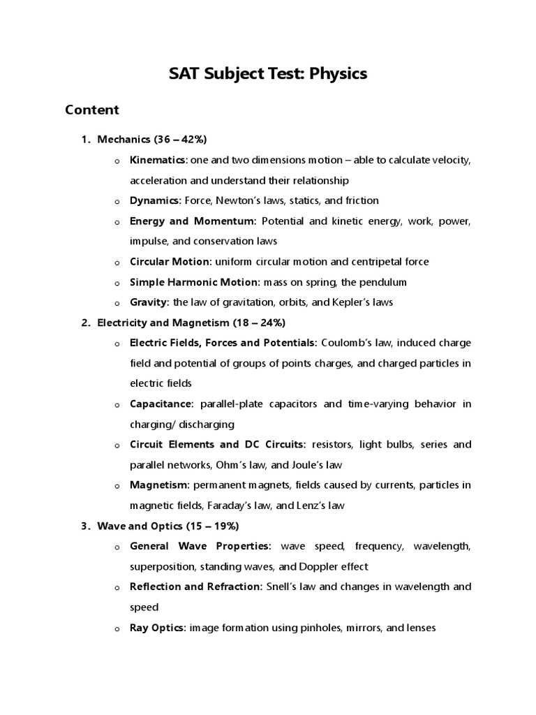 SAT Subject Test - Physics | PDF | Physics | Optics