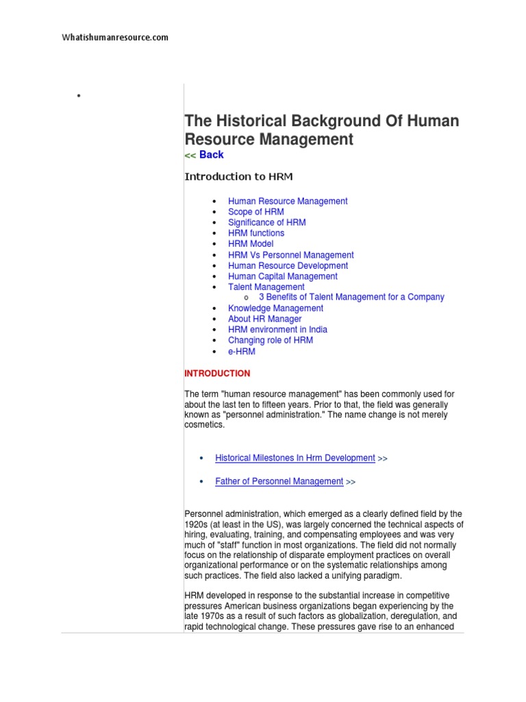 Historical Evolution of HR Management | PDF | Human Resource Management ...